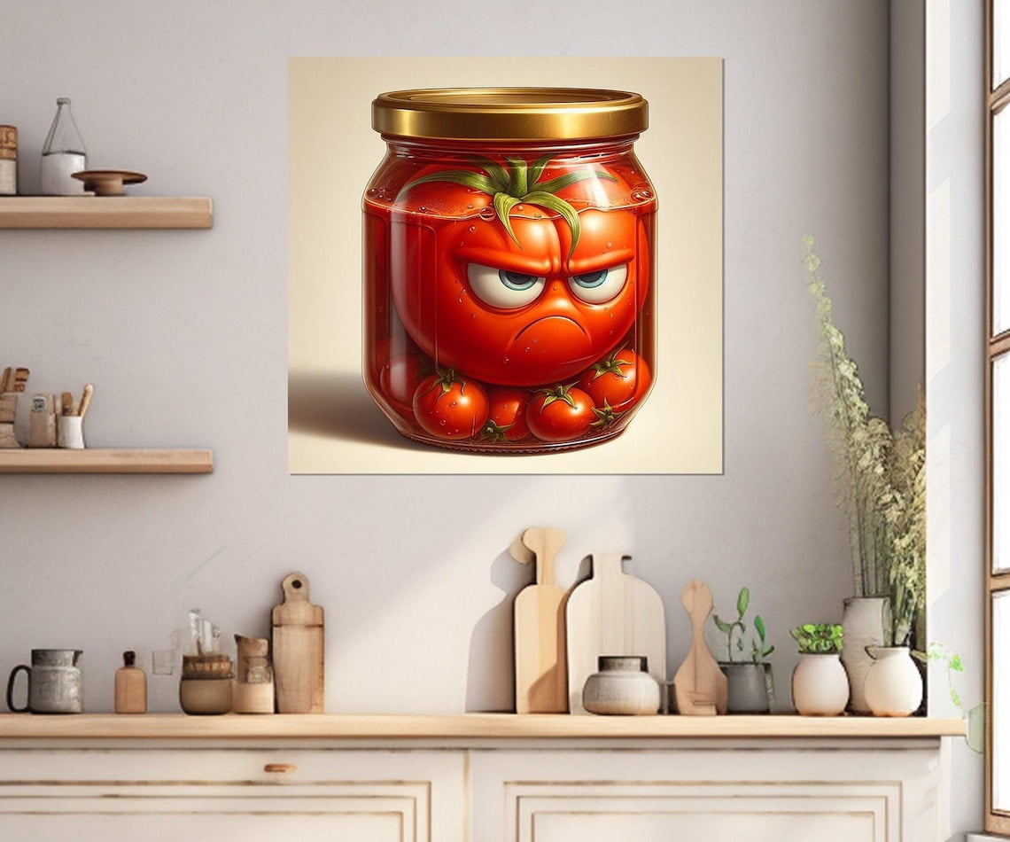 Angry Pickled Tomato In A Jar Print, Unframed Paper Poster 24x36in ...