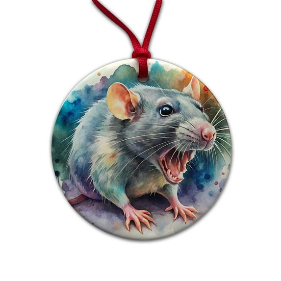 Angry Rat Watercolor Christmas Tree Holiday Round Ceramic Ornament ...