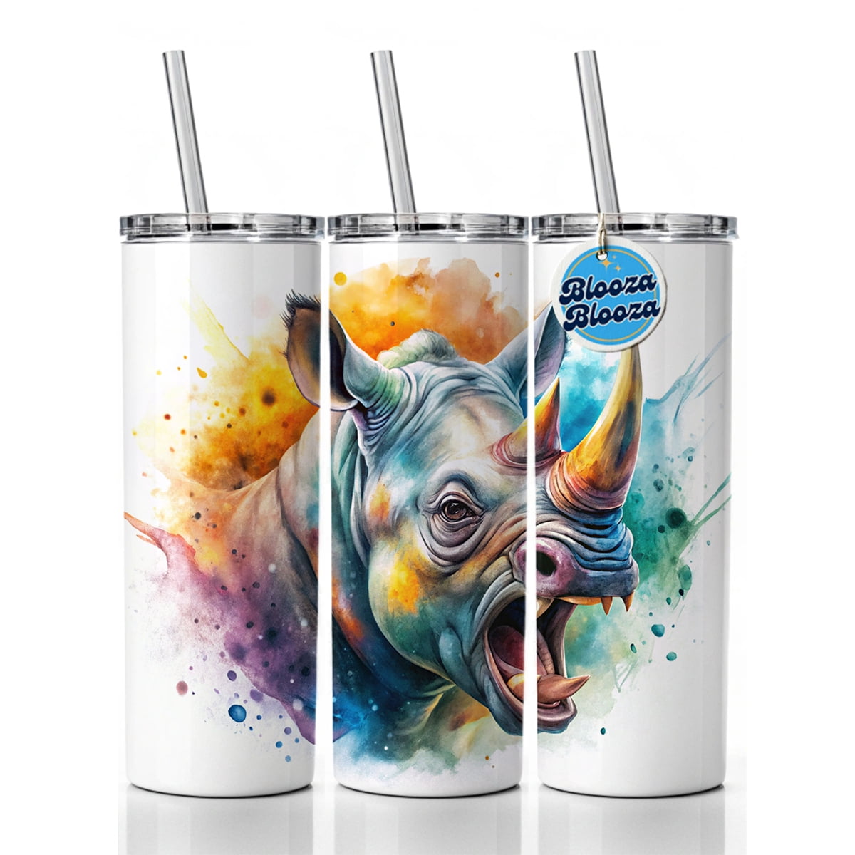 Angry Rhino Rhinoceros Watercolor 20oz Insulated Water Bottle Skinny ...