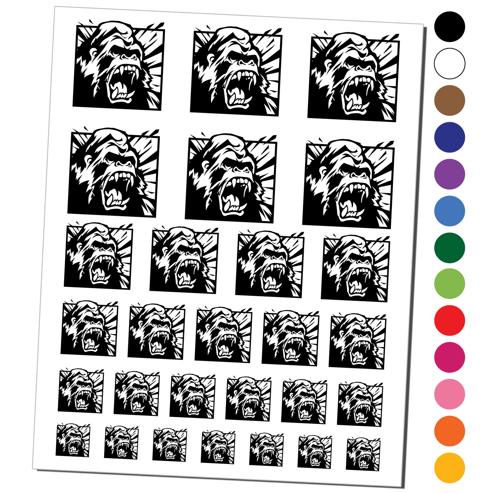 Angry Roaring Silverback Gorilla Water Resistant Temporary Tattoo Set ...