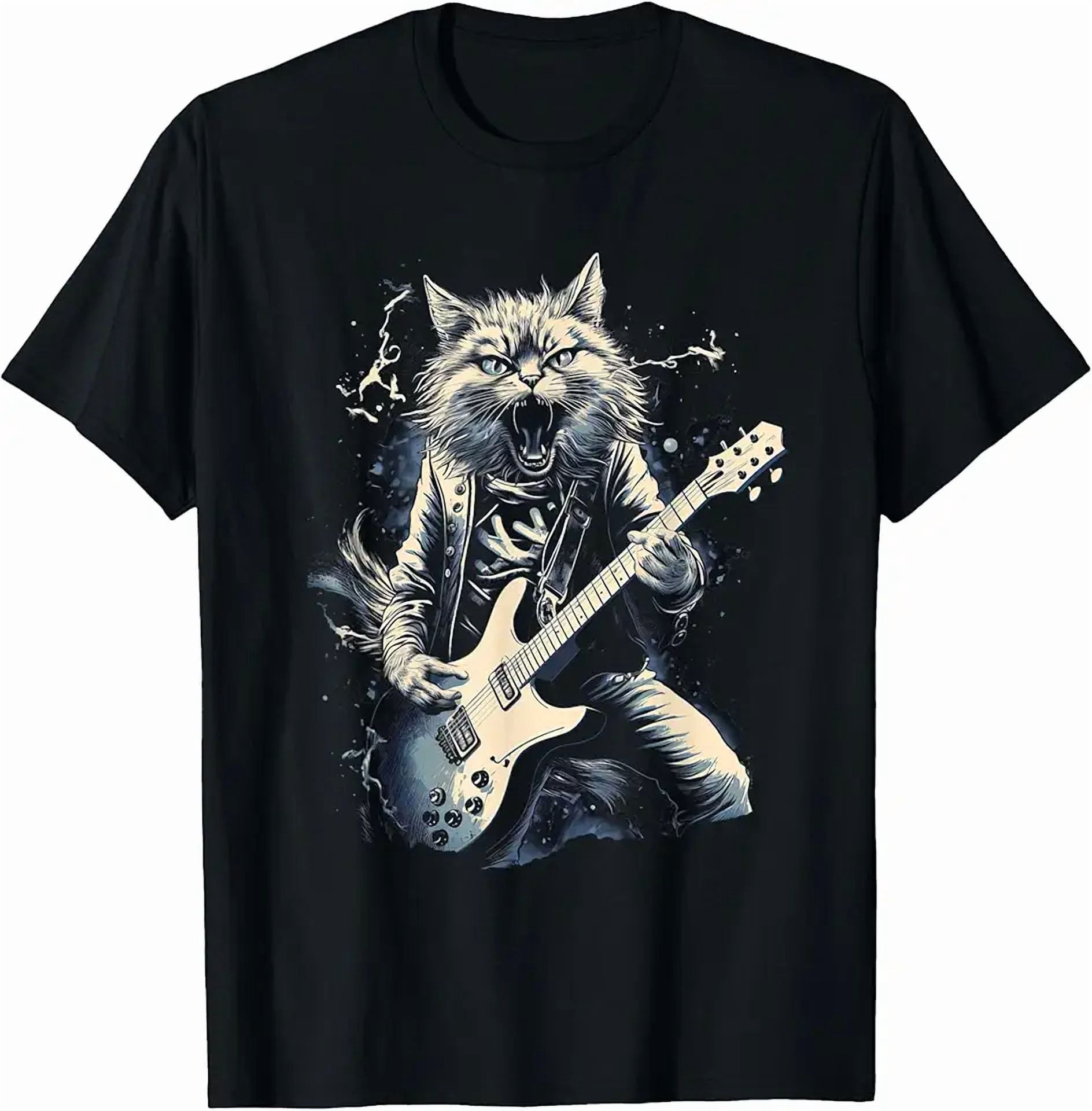 Angry Rock Cat Playing Electric Guitar Unisex Short Sleeve Graphic T ...