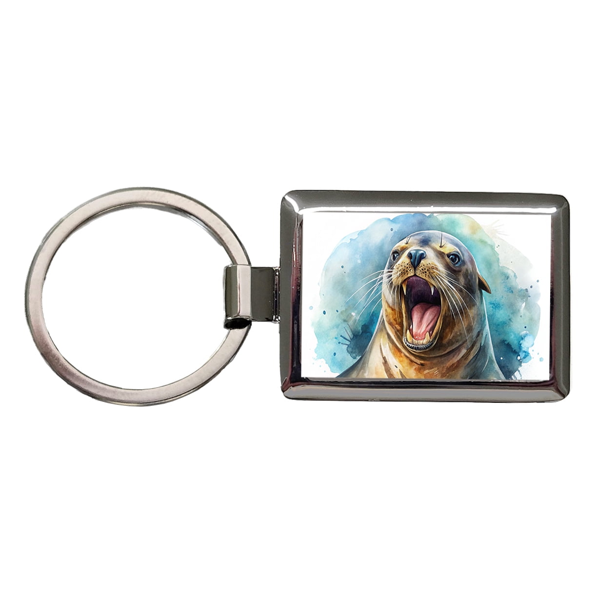 Angry Sea Lion Watercolor Metal Rectangle Keychain - Walmart.com