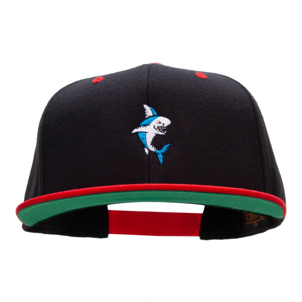 Angry Shark Embroidered Wool Blend Classic Snapback - Black Red OSFM ...