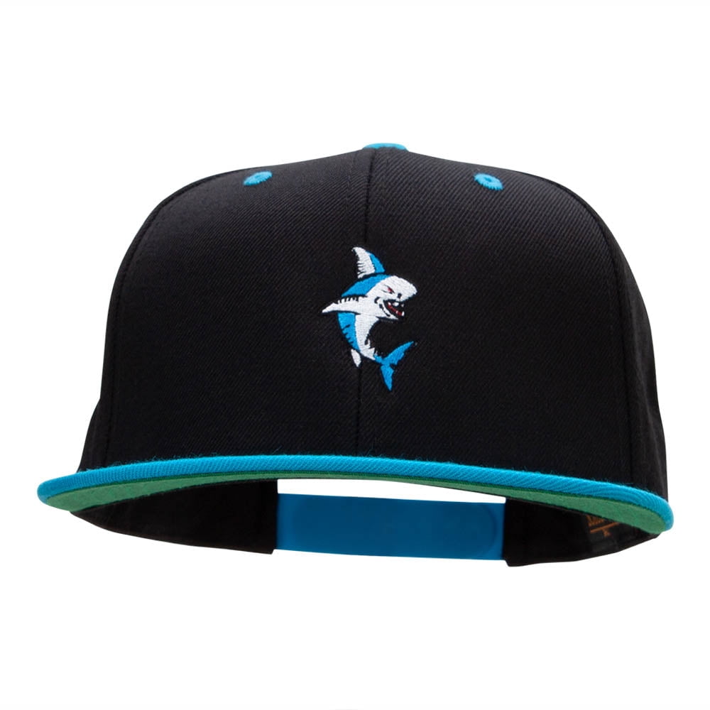 Angry Shark Embroidered Wool Blend Classic Snapback - Black Teal OSFM ...