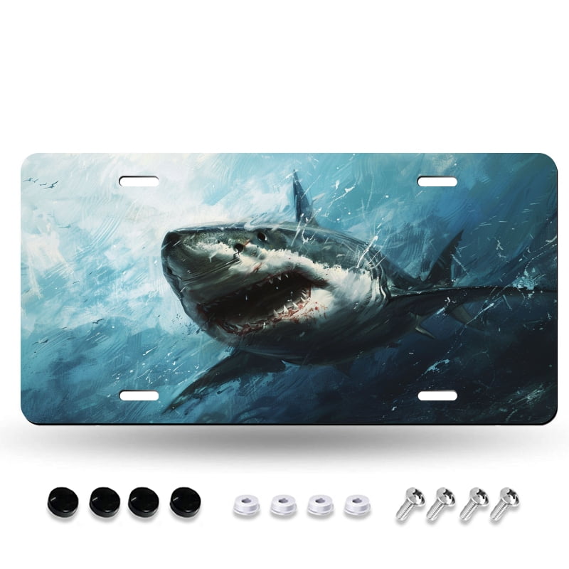 Angry Shark Mouth Wide Open and Showing Sharp Teeth Front License Plate ...