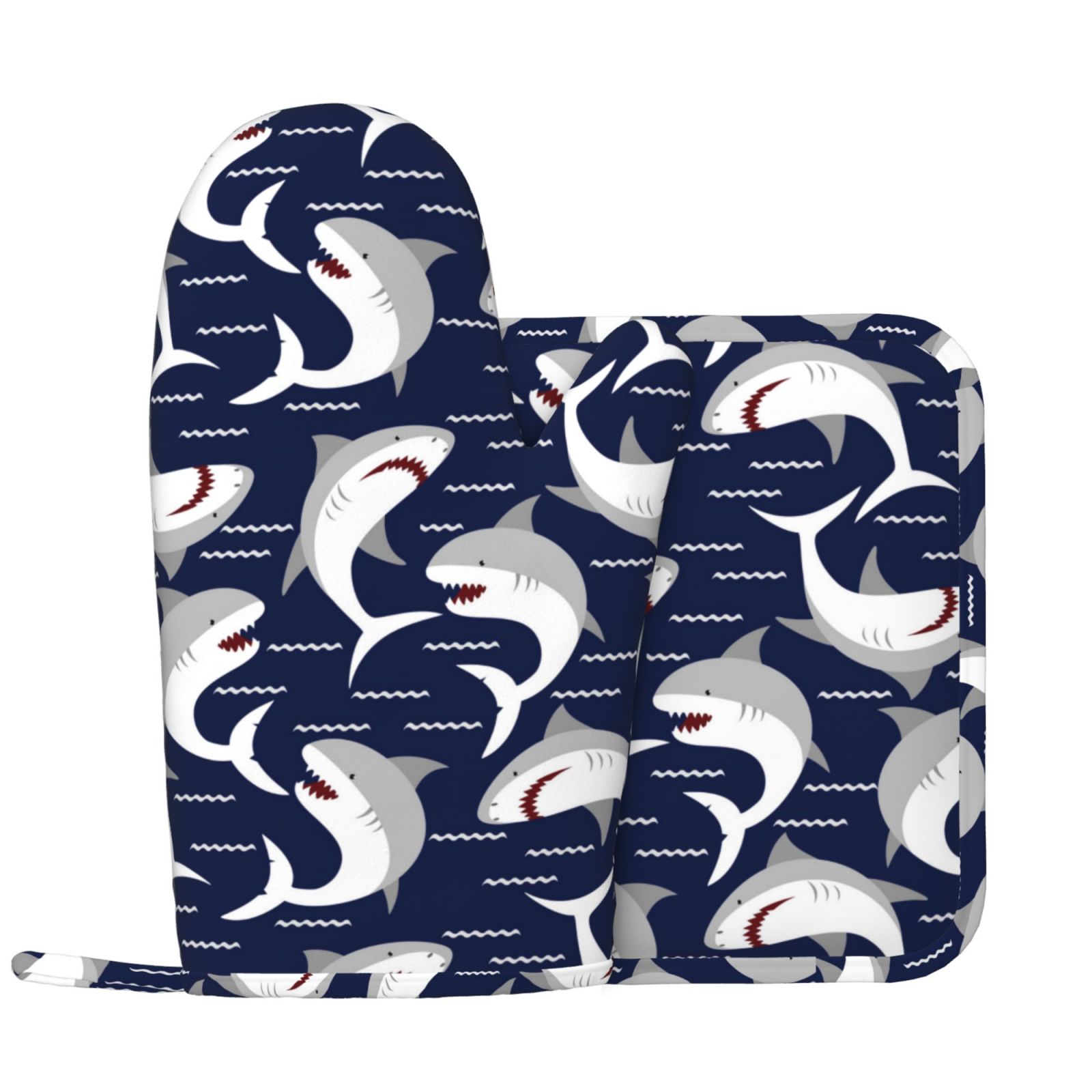 Angry Shark Oven Mitts and Pot Holders Sets with 1 Non-Slip Left ...