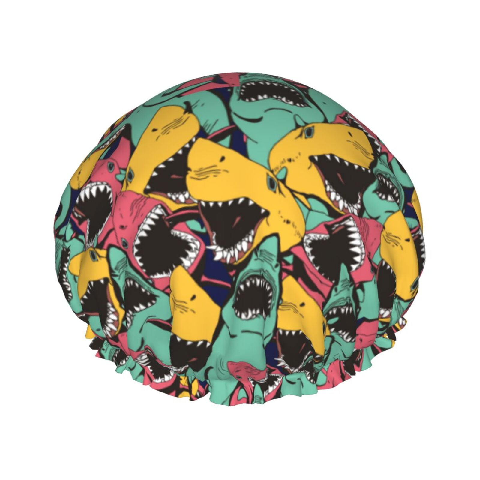 Angry Shark Pattern Shower Cap, Double Layers Shower Cap Rreusable ...