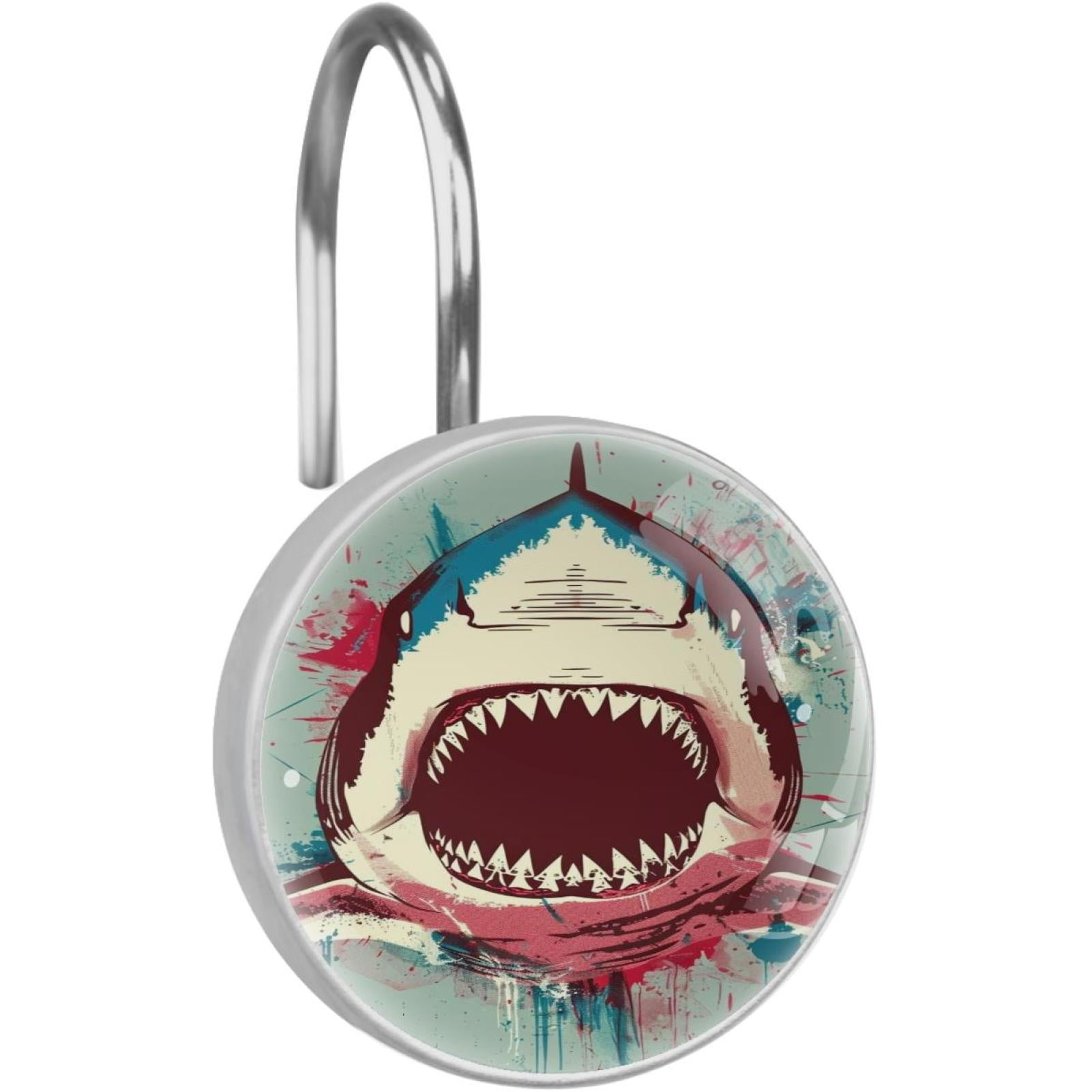 Angry Shark Shower Curtain Hooks Round Crystal Glass, Set of 12 Shower ...