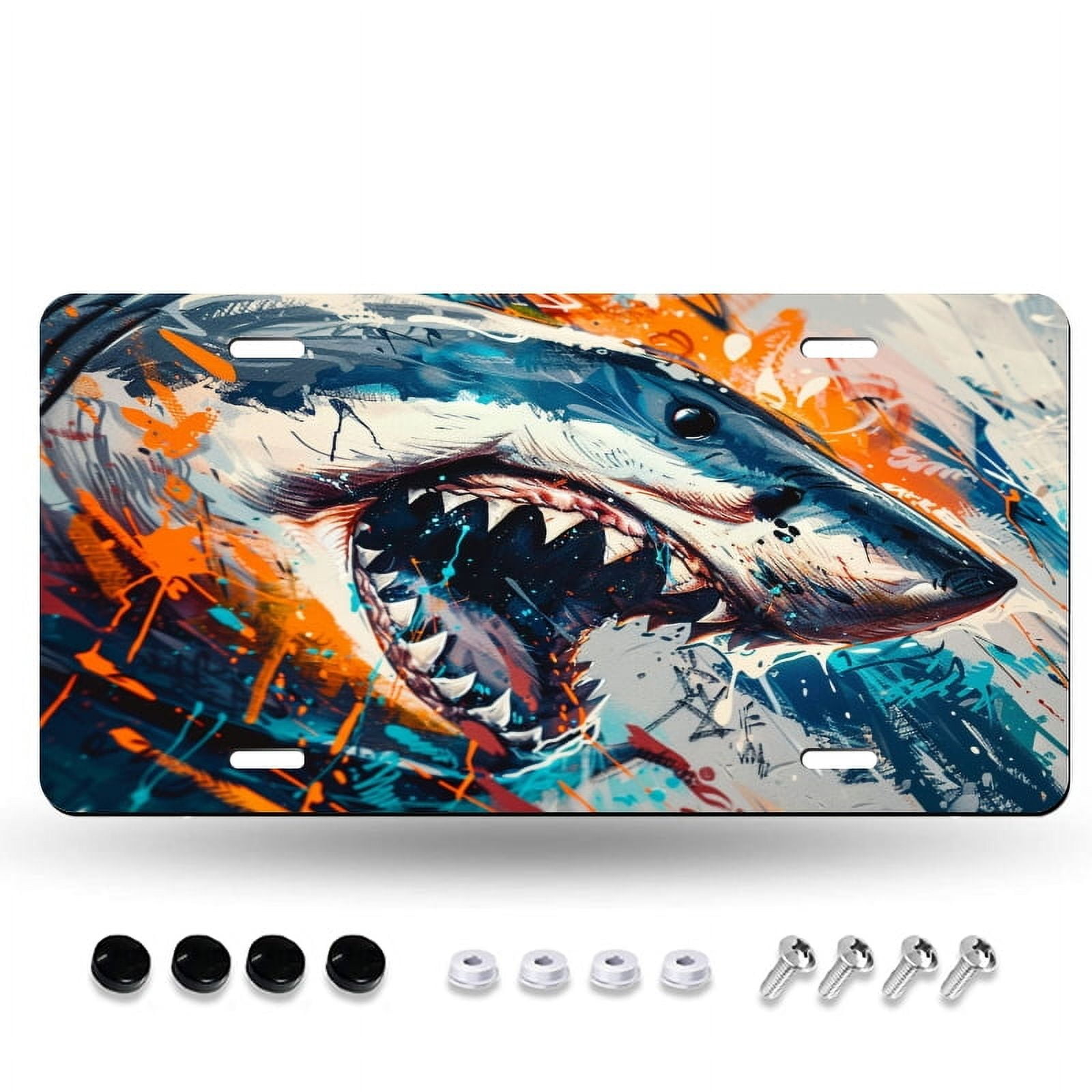Angry Shark with Mouth Open (2) License Plate Frame, Decorative Novelty ...
