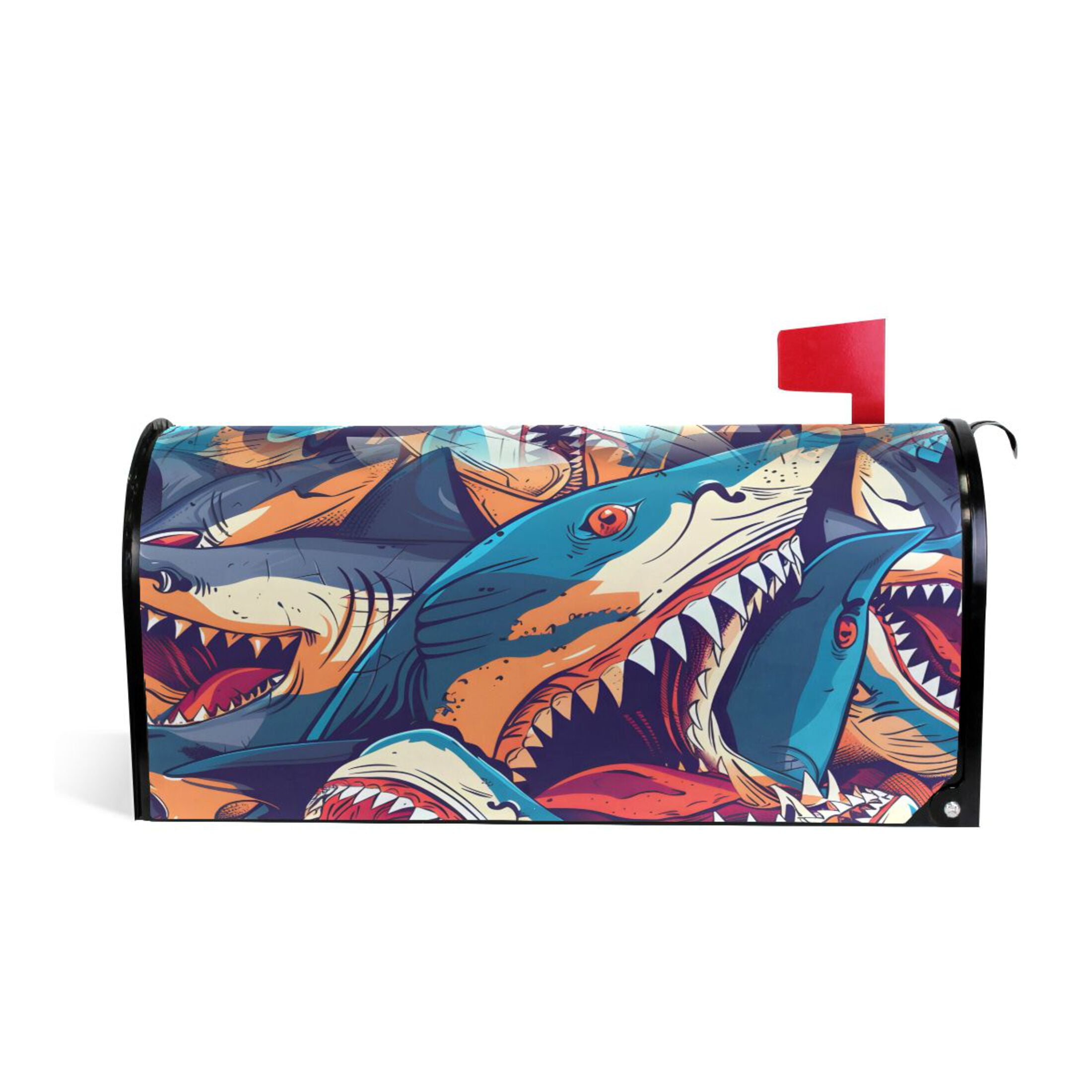 Angry Sharks Mailbox Covers Magnetic Post Box Cover Wraps Standard Size ...