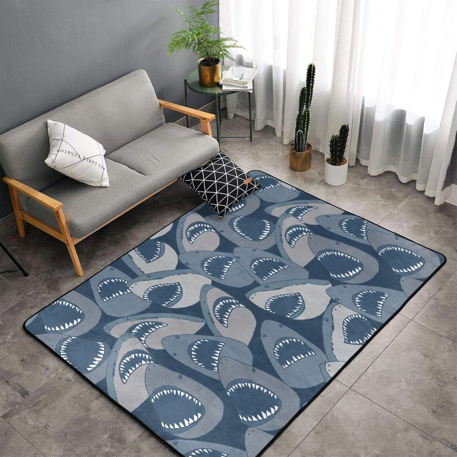 Angry Sharks Sea Animal Area Rug Non-Slip Soft Microfiber Washable ...