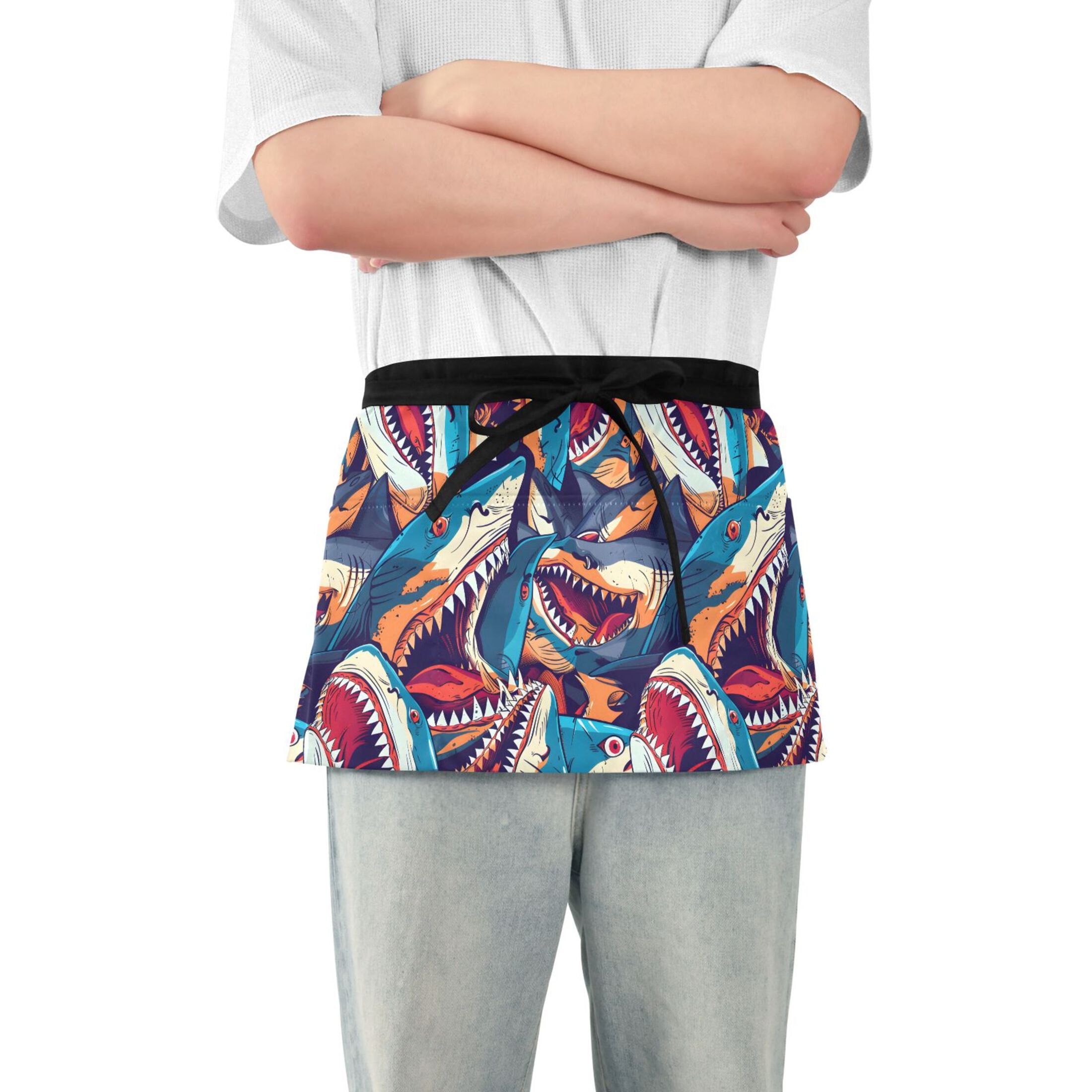 Angry Sharks Server Apron with 3 Pockets Waterproof Waitress Waist ...