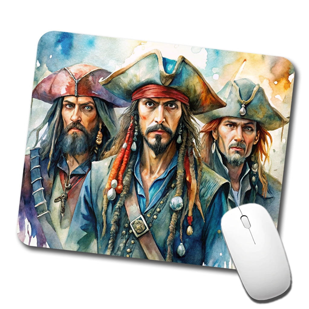 Angry Swashbuckling Pirates Watercolor Mouse Pad Low Profile Gaming Mat ...