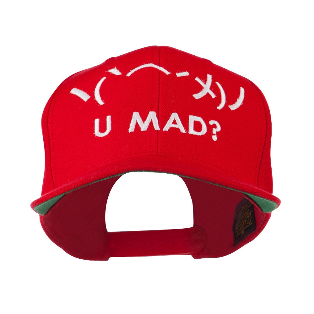 Angry Text Emoticon Embroidered Snapback Cap - Red OSFM - Walmart.com
