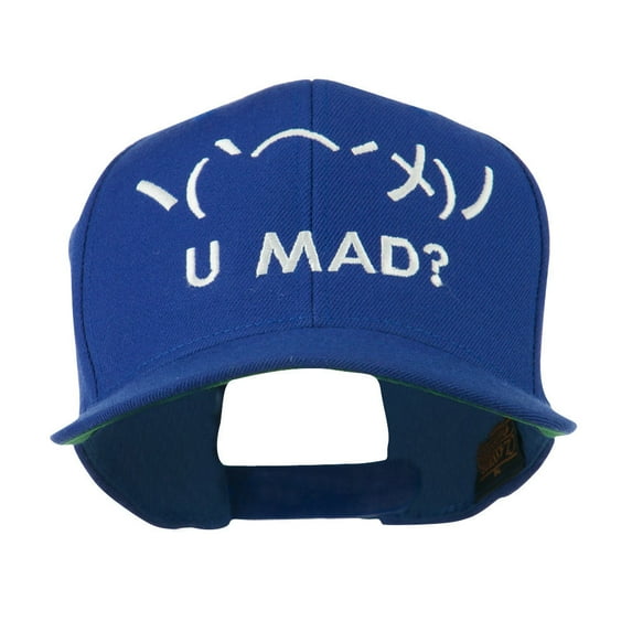 Angry Text Emoticon Embroidered Snapback Cap - Royal OSFM - Walmart.com