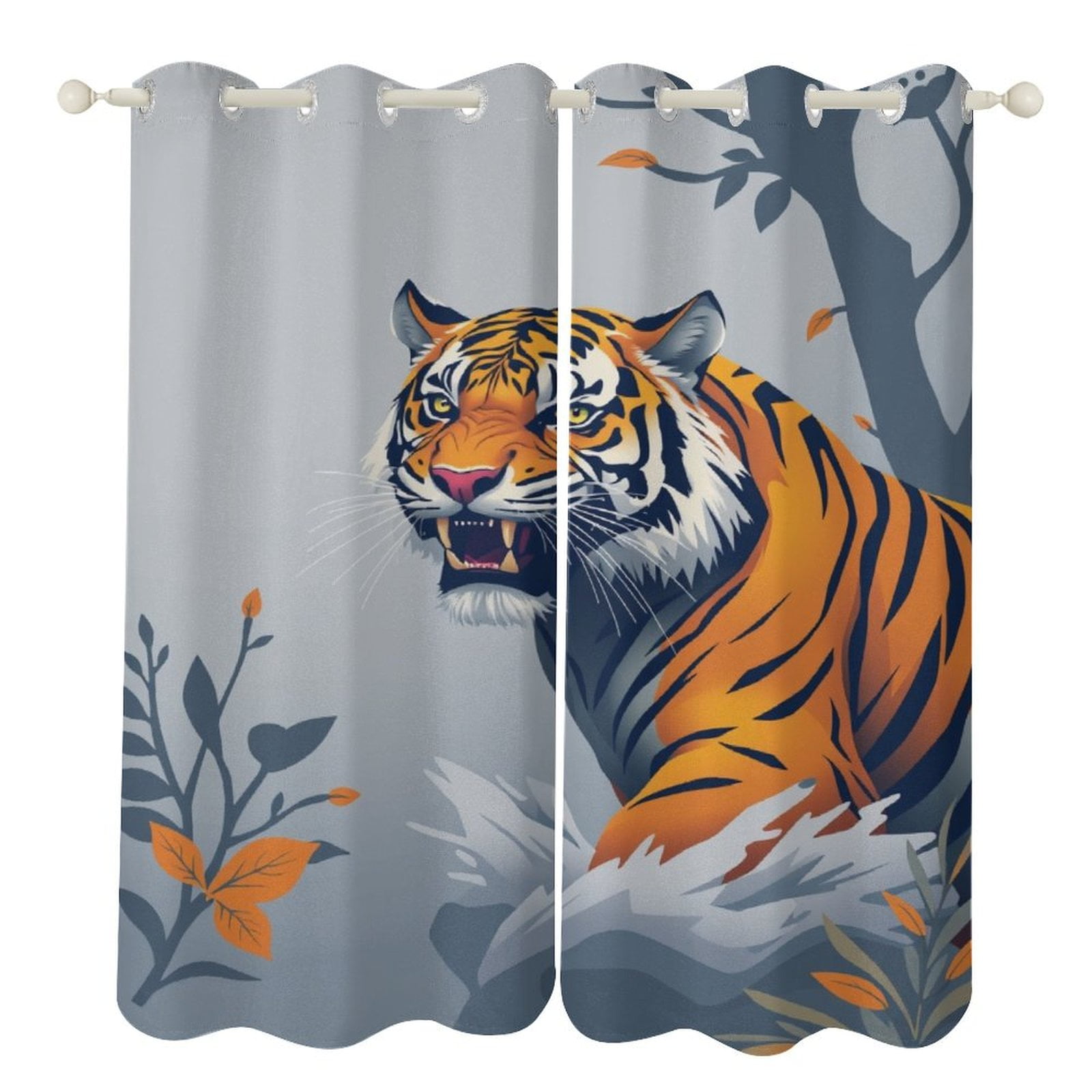Angry Tiger Nature Artwork Design Blackout Curtains 2 Panel Rod Pocket ...