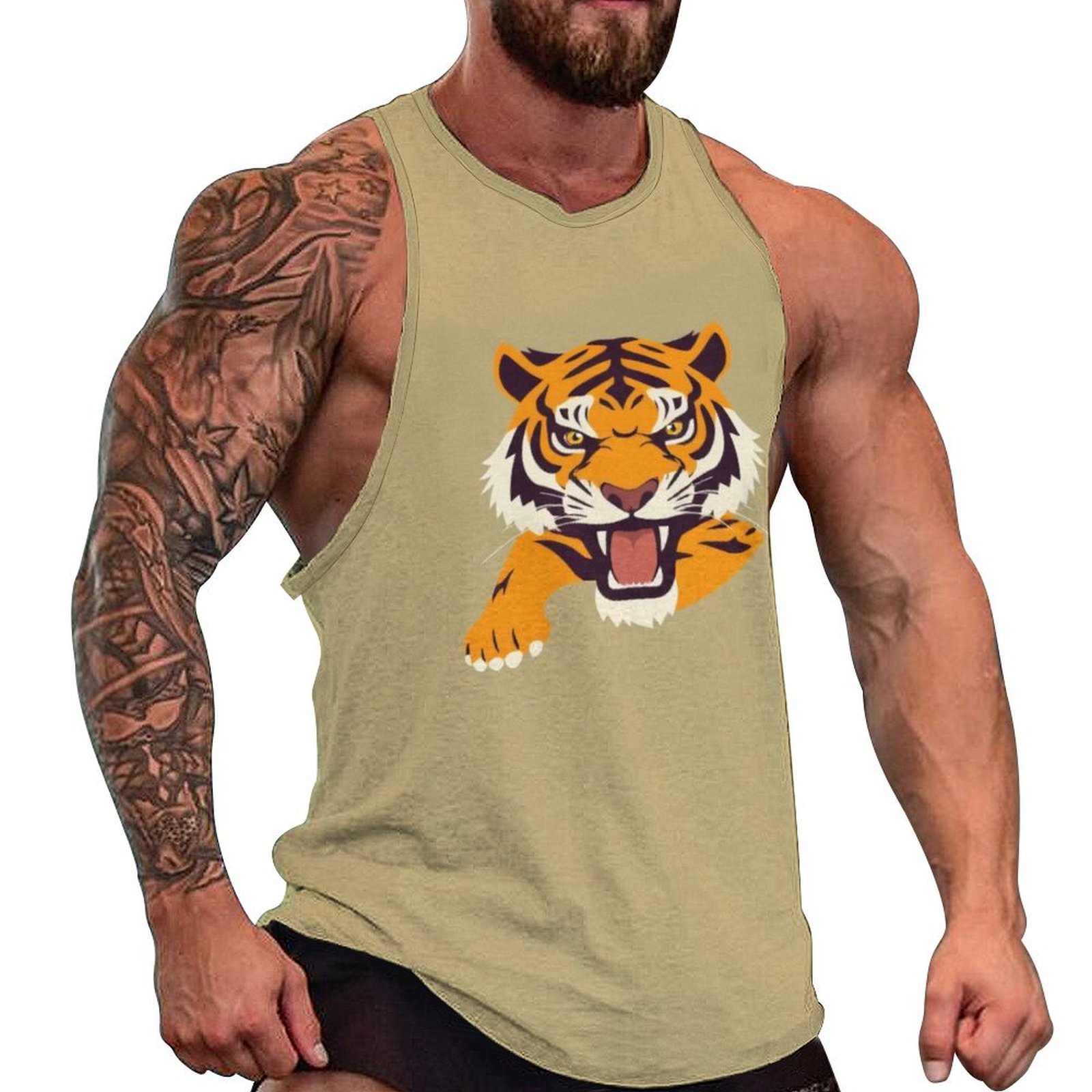 Angry Tiger Peeking Sign Men Tops Round Collar Graphic Printed Clothes ...