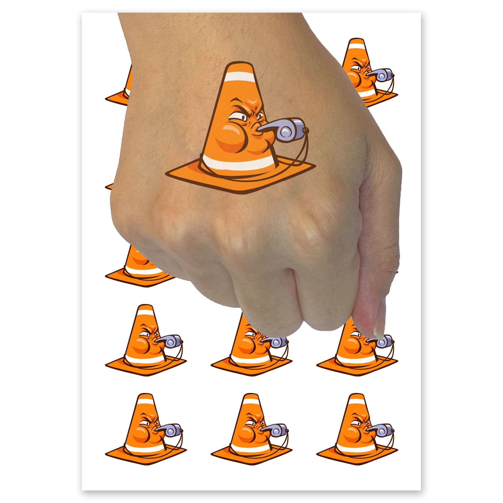 Angry Traffic Cone Blowing Whistle Temporary Tattoo Water Resistant ...