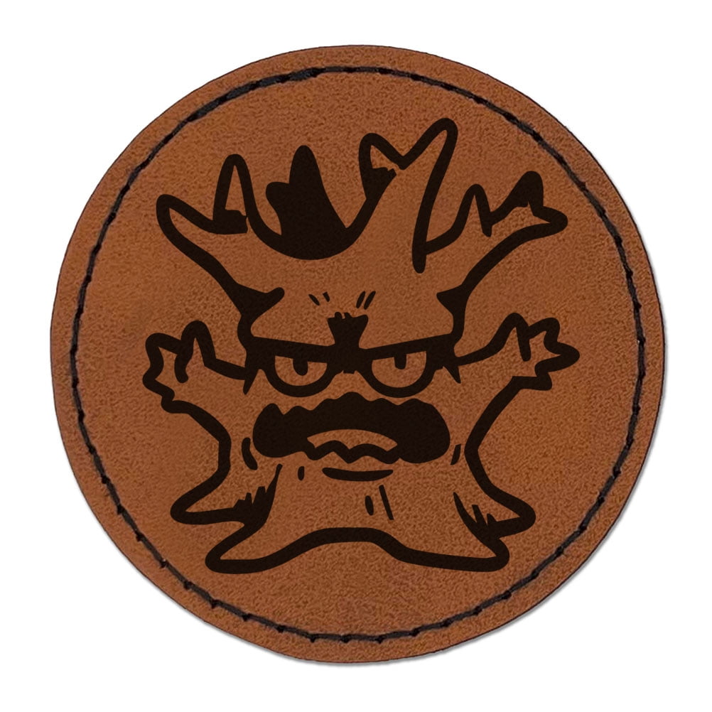 Angry Tree Monster Creature with Face Round Iron-On Engraved Faux ...