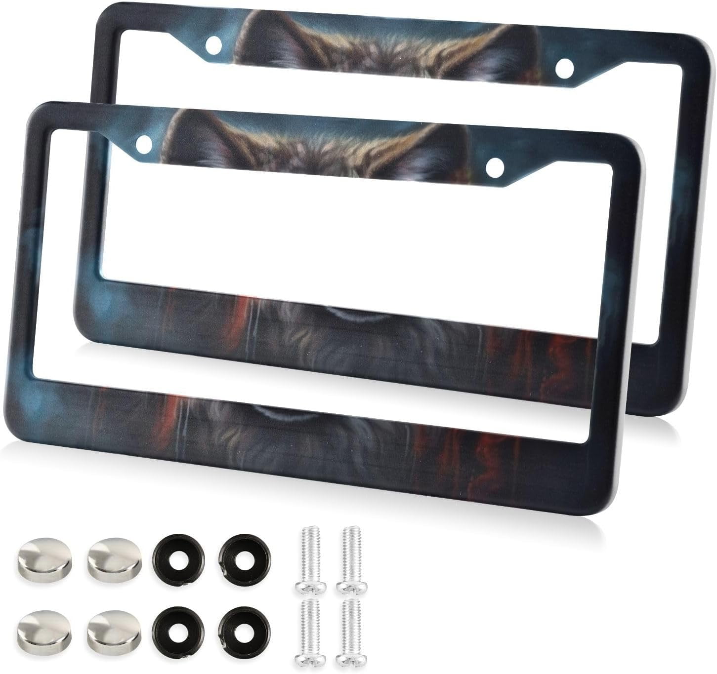 Angry Wolf Head License Plate Frame, Aluminum Car Tag Frames, 2 Pack ...