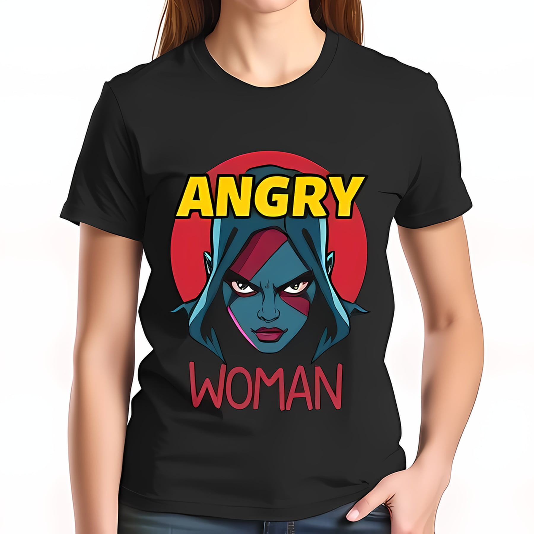 Angry Woman Graphic T-Shirt - Hooded Design with War Paint Bold Yellow ...