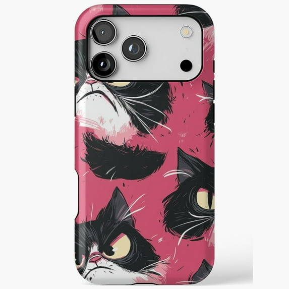Angry black cat seamless expressive cartoon style iPhone Case 17 16 15 ...