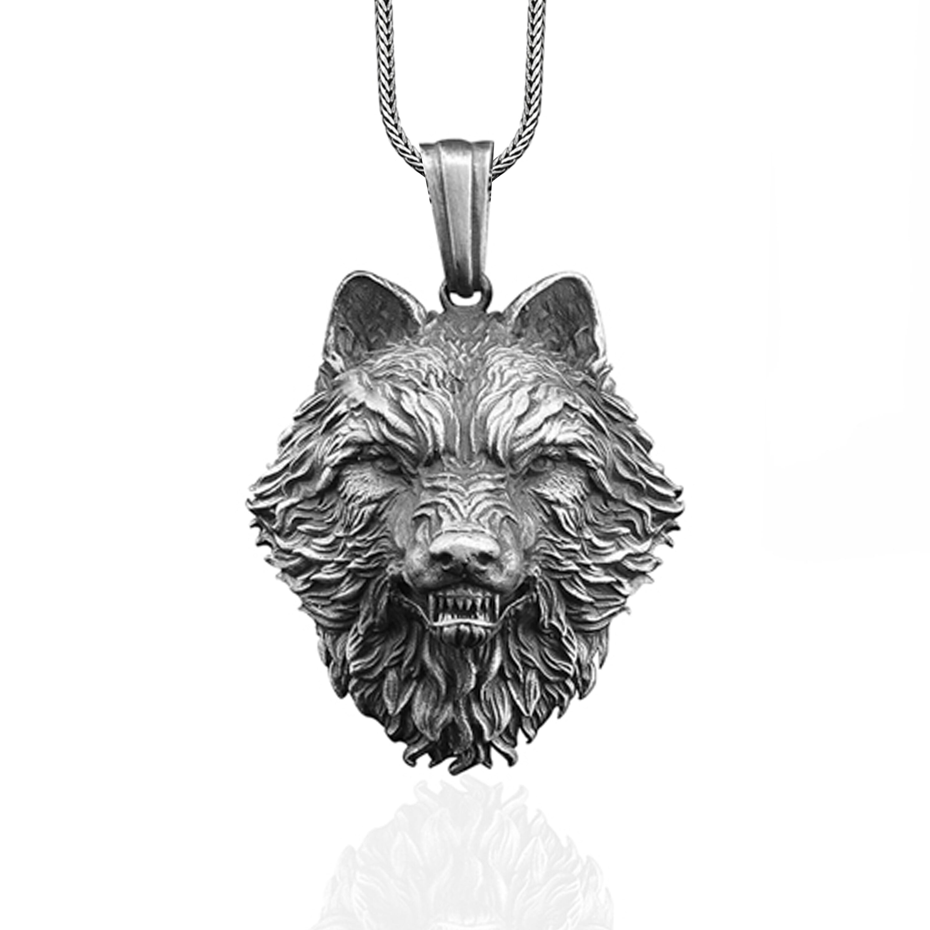 Angry wolf head necklace for men in sterling silver, Scandinavian ...