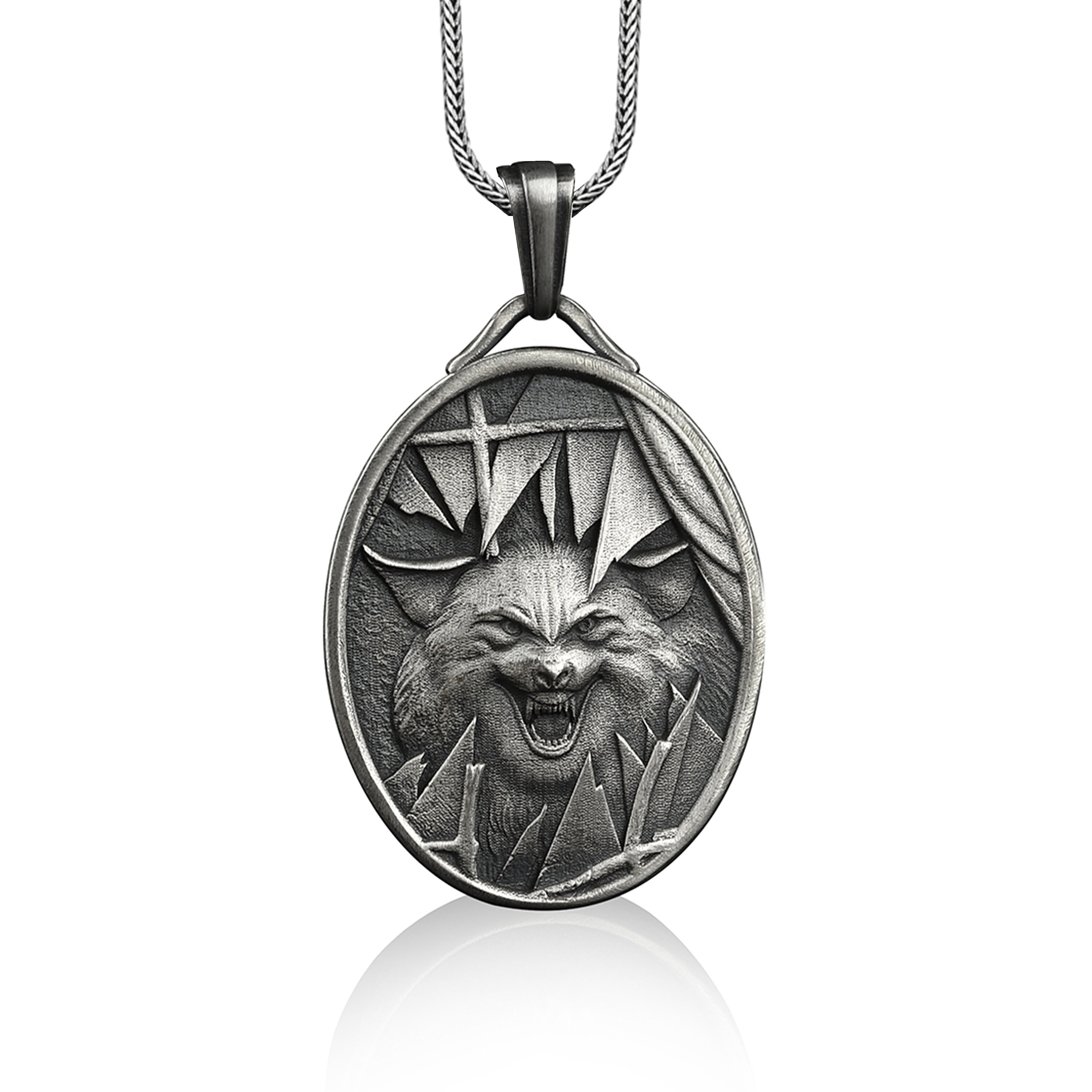 Angry wolf head pendant necklace in silver, Personalized animal ...