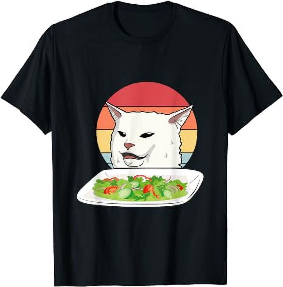 Angry women yelling at confused cat at dinner table meme T-Shirt ...