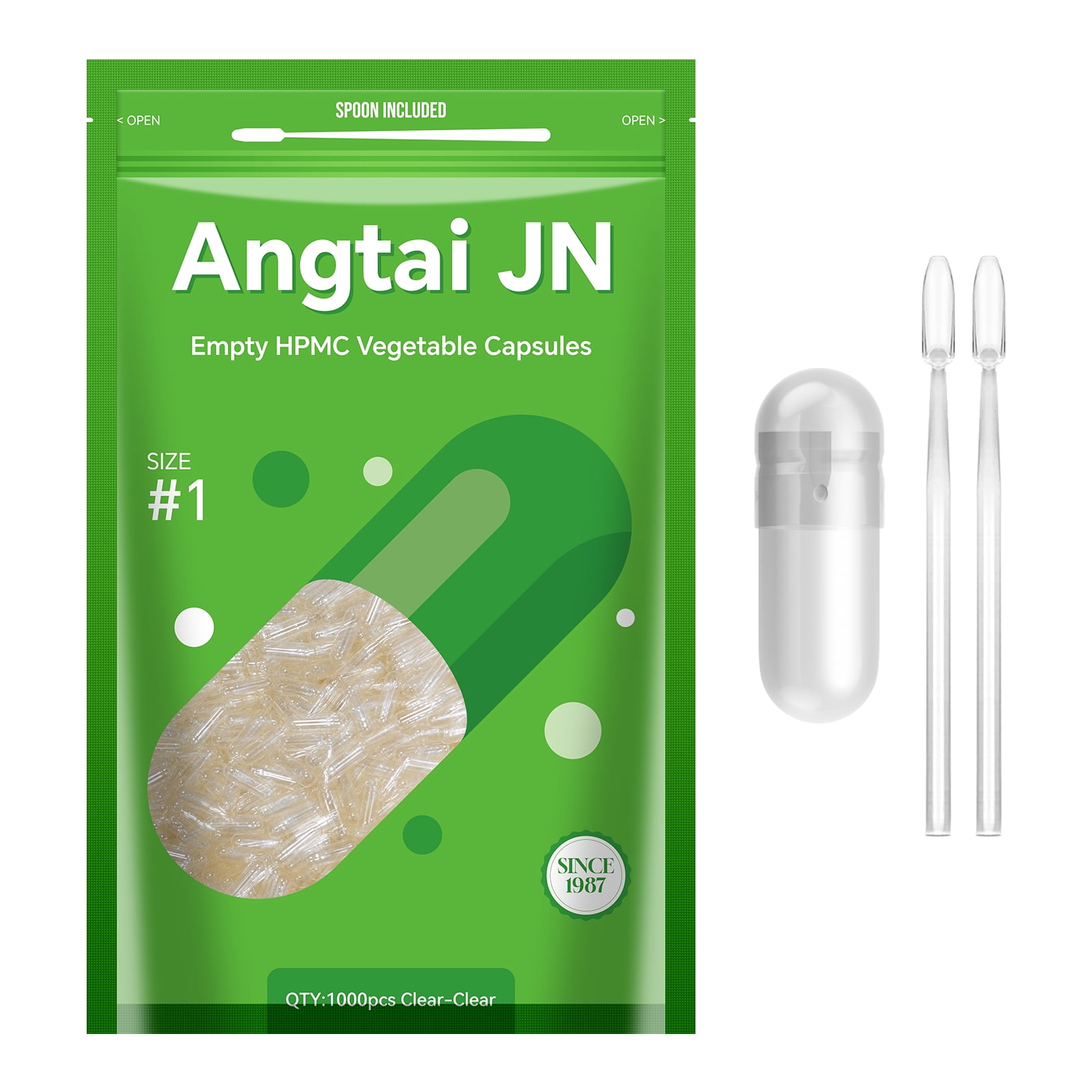 Angtai JN Empty Capsules Size 1 - Clear Empty Vegan Capsules (1000 ...
