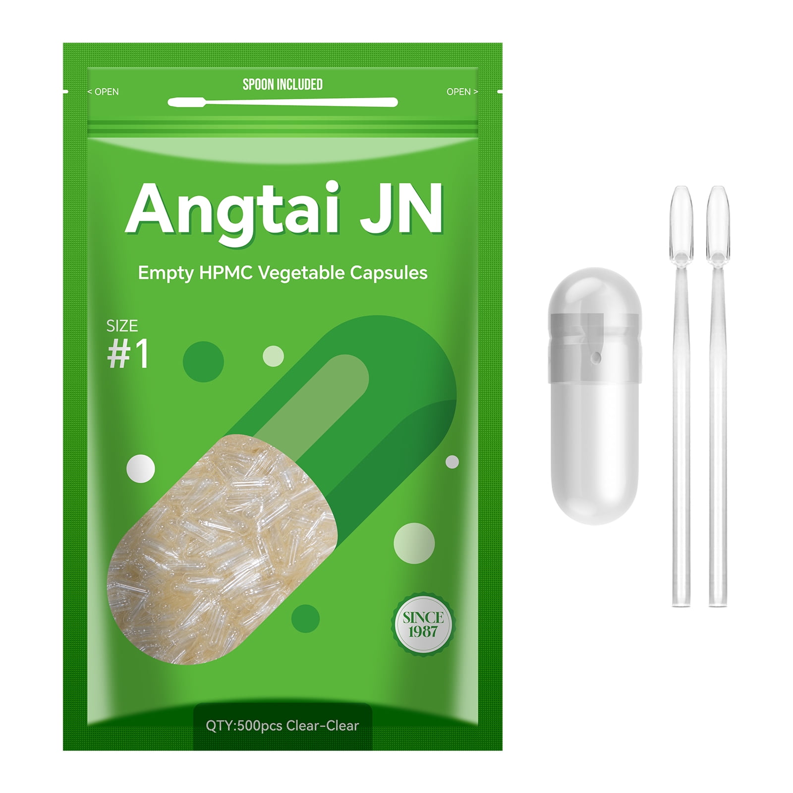 Angtai JN Empty Vegetarian Capsules Size 1 - Clear Vegan Veggie Pill ...