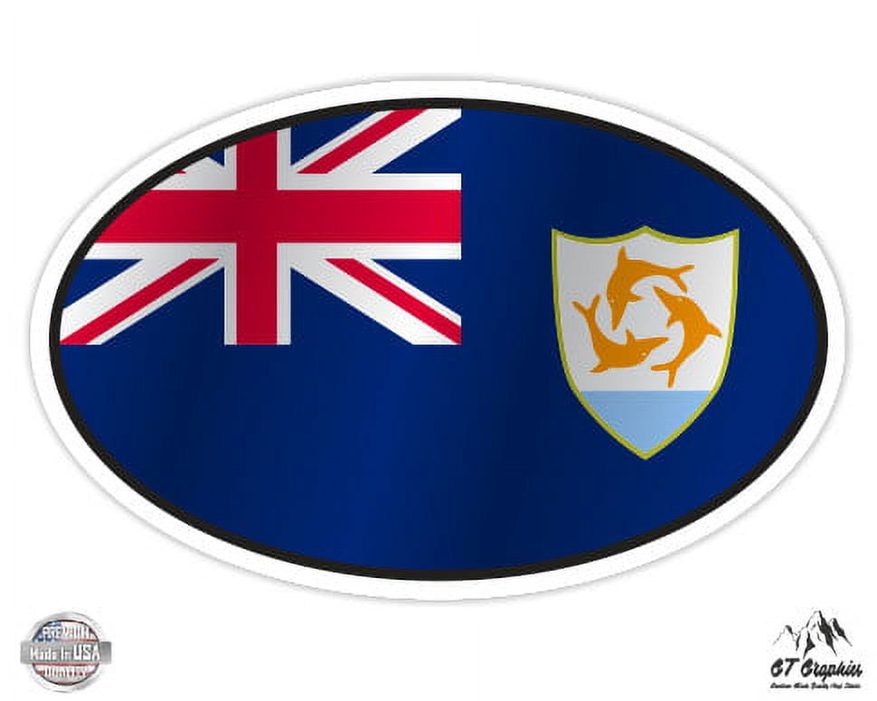 Anguilla Flag Oval - 5" Vinyl Sticker - For Car Laptop I-Pad ...