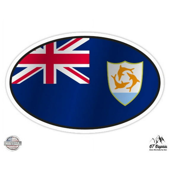 Anguilla Flag Oval - 5" Vinyl Sticker - For Car Laptop I-Pad ...