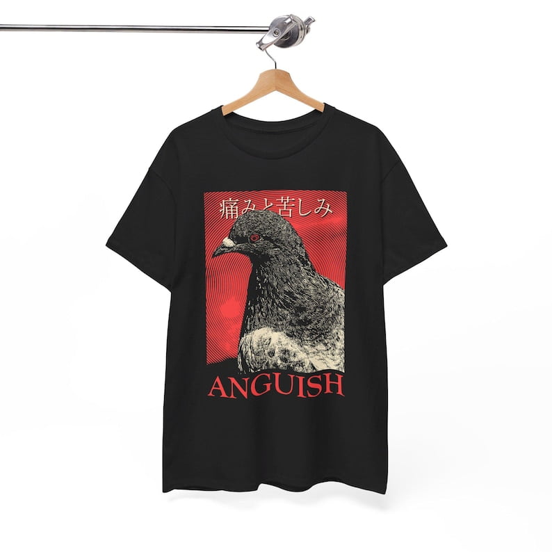Anguish Pigeon Vintage Japanese T-Shirt, Sarcastic Bird Design, Retro ...