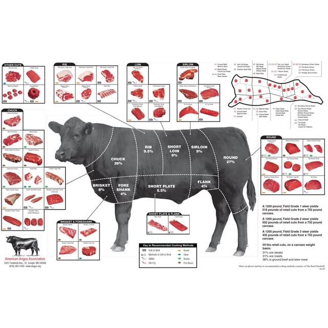 Angus Beef Cuts of Meat Metal Signs Wall Decor Poster Butcher Chart ...