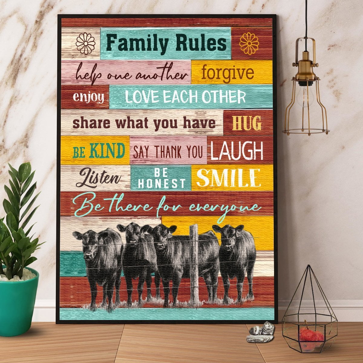 Angus Cow Family Rules Be There For Everyone Satin Poster Wall Art ...