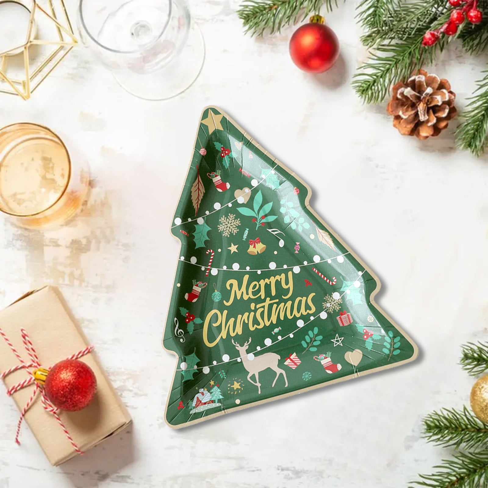 Anhility 10Pcs Christmas Tree Shape Paper Plates Christmas Disposable ...