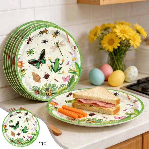 Anhility 10Pcs Easter Paper Plates Party Supplies, 9" Spring Insect ...