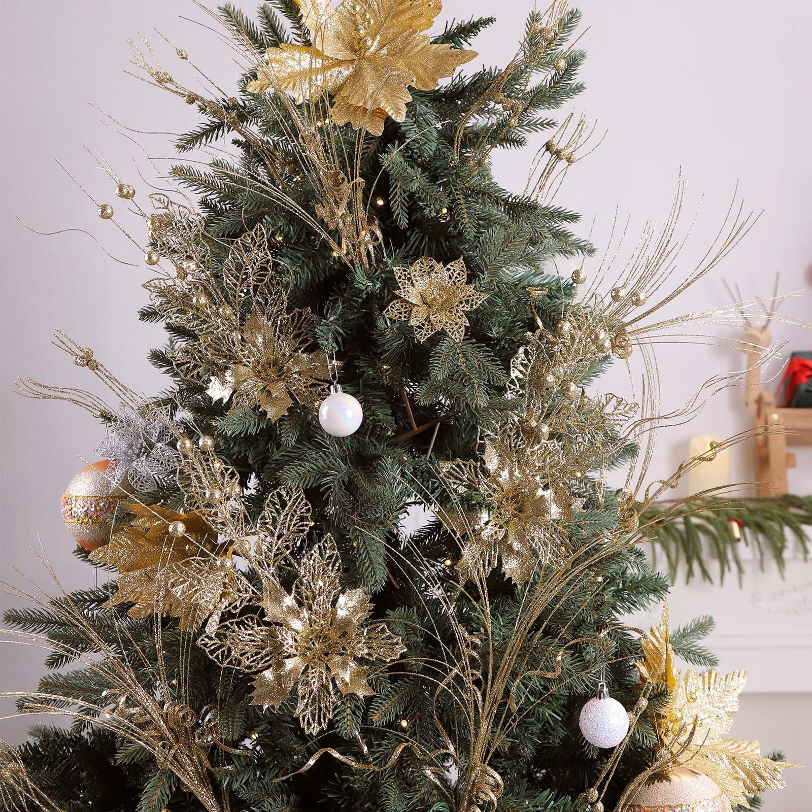 Anhility 3Pcs Glitter Christmas Tree Picks Decorations Christmas Picks ...