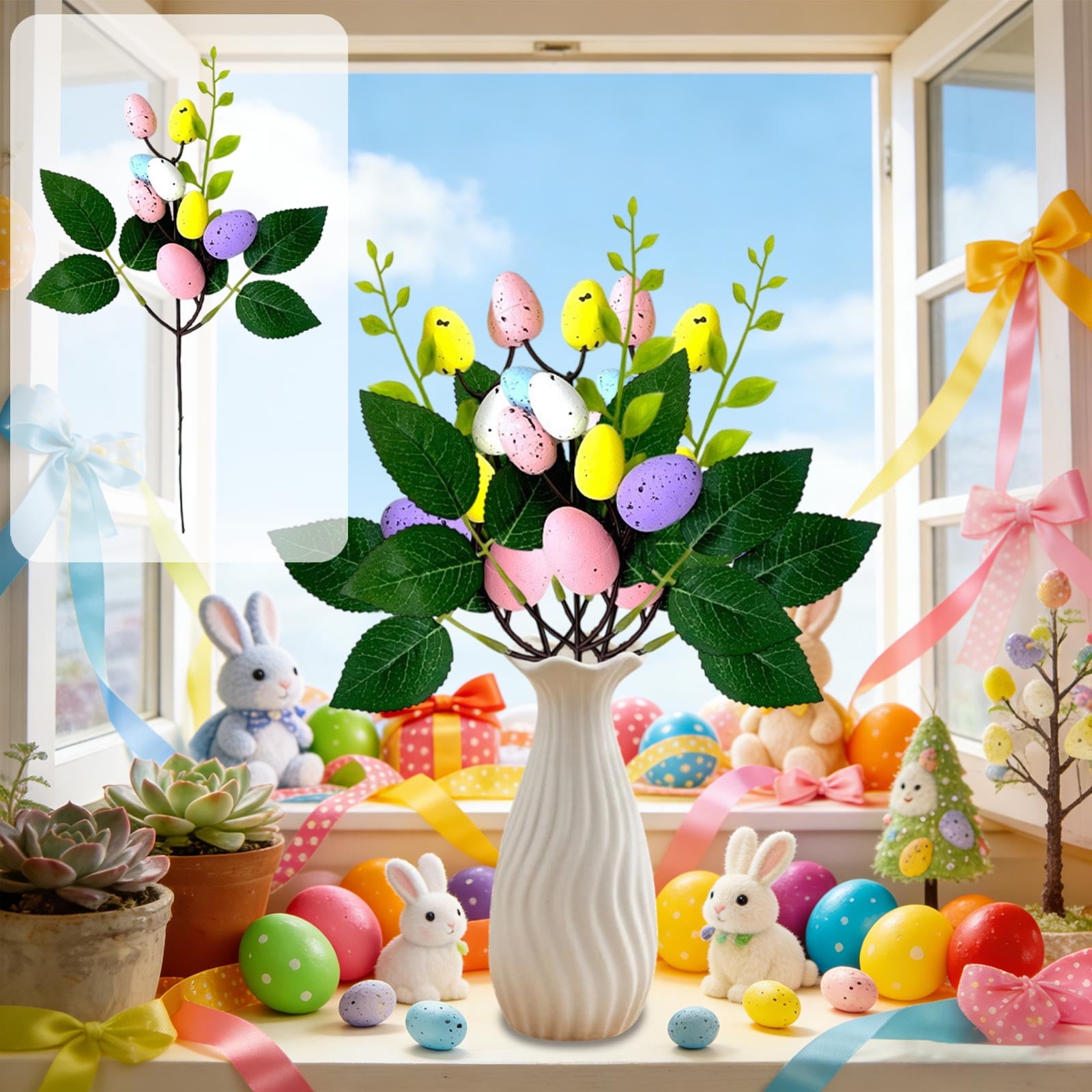 Anhility Easter Egg Stems with Eggs Artificial Spring Flowers Floral ...