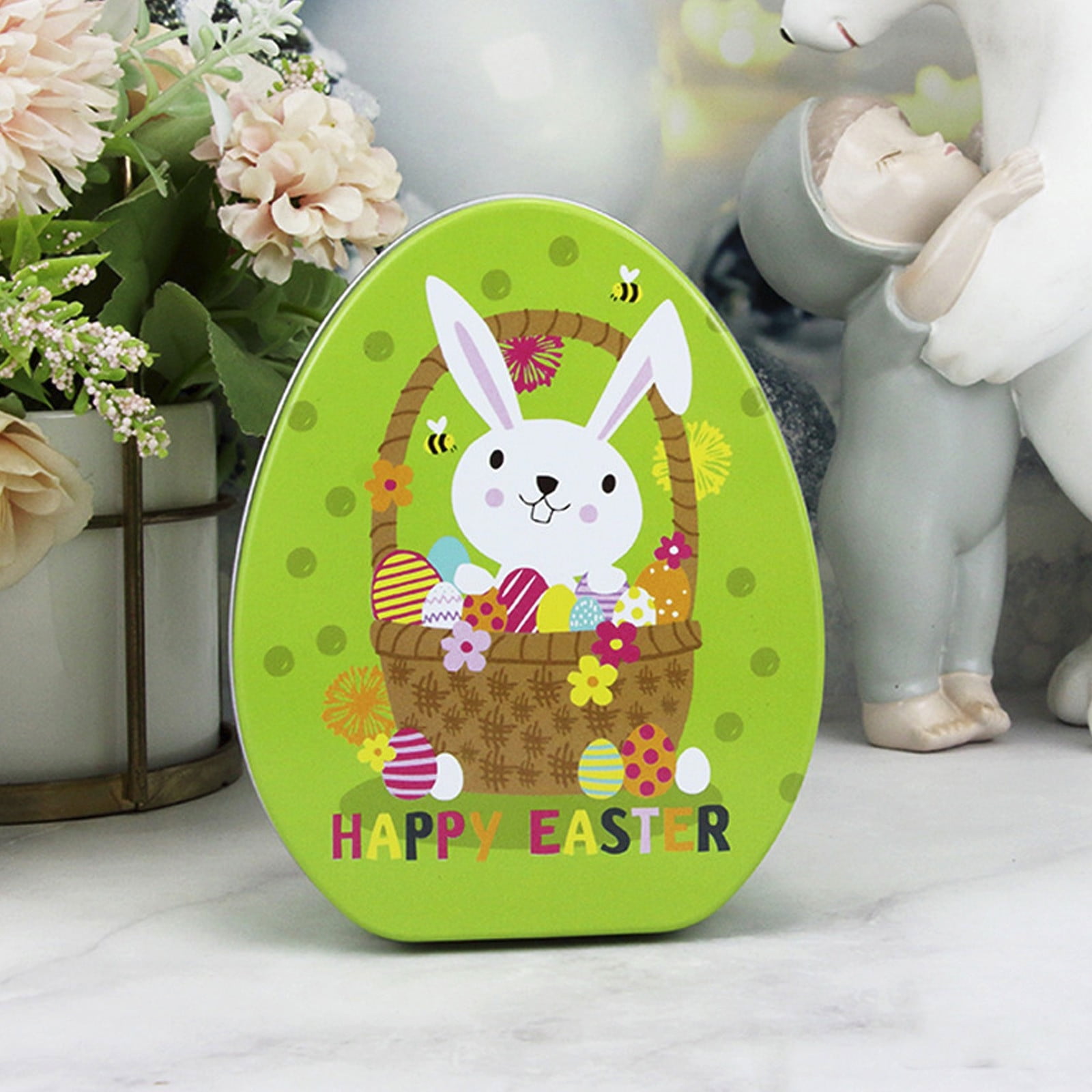 Anhility Easter Tinplate Box , Easter Egg Shape Candy Box Happy Easter ...