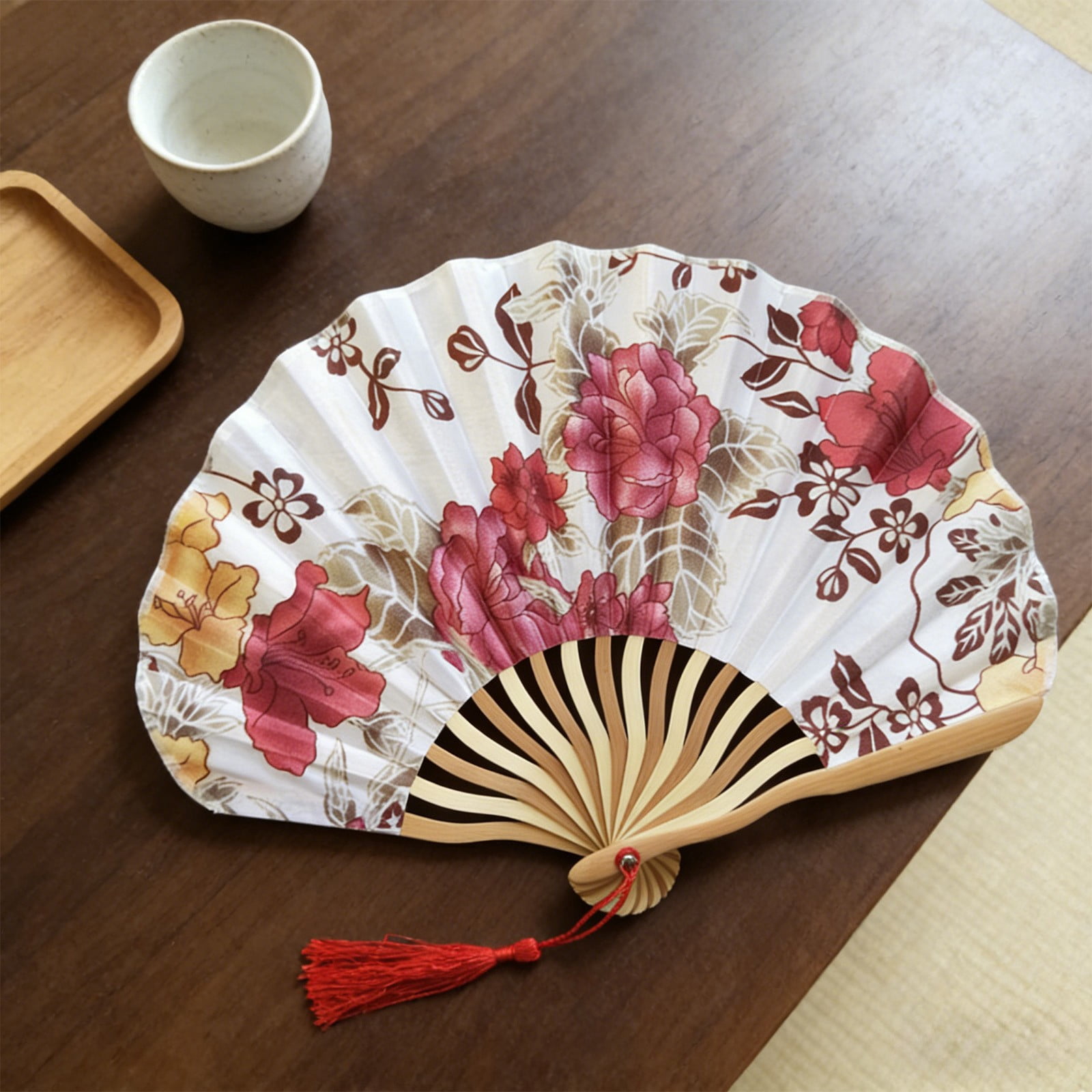 Anhility Handheld Folding Fans Portable Hand Held Silk Floral Fans with ...