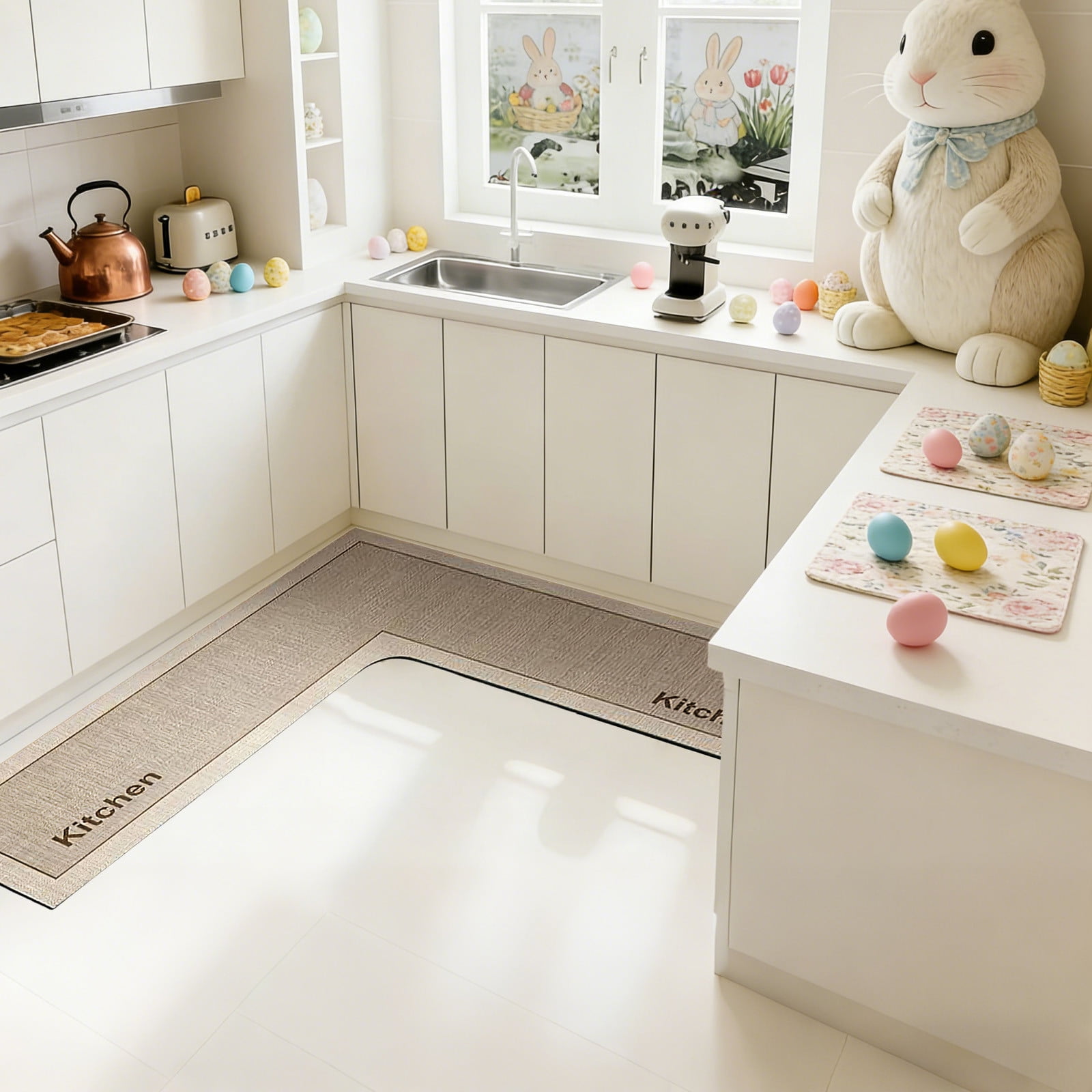 Anhility L-Shaped Absorbent Floor Mat Solid Color Non-Slip Machine ...