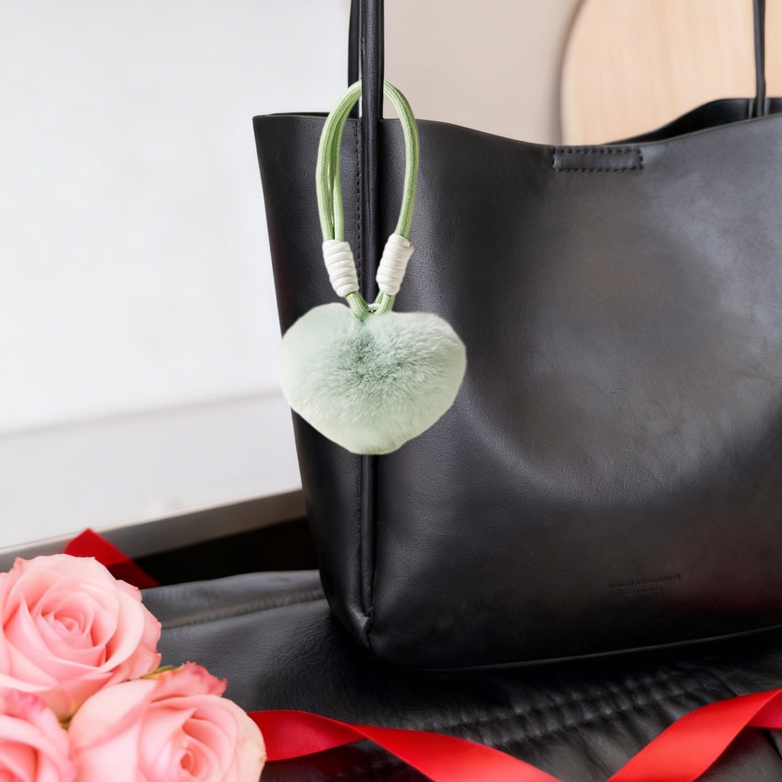 Anhility Pom Poms Keychains Fluffy Heart Shape Valentine's Day Pompoms ...