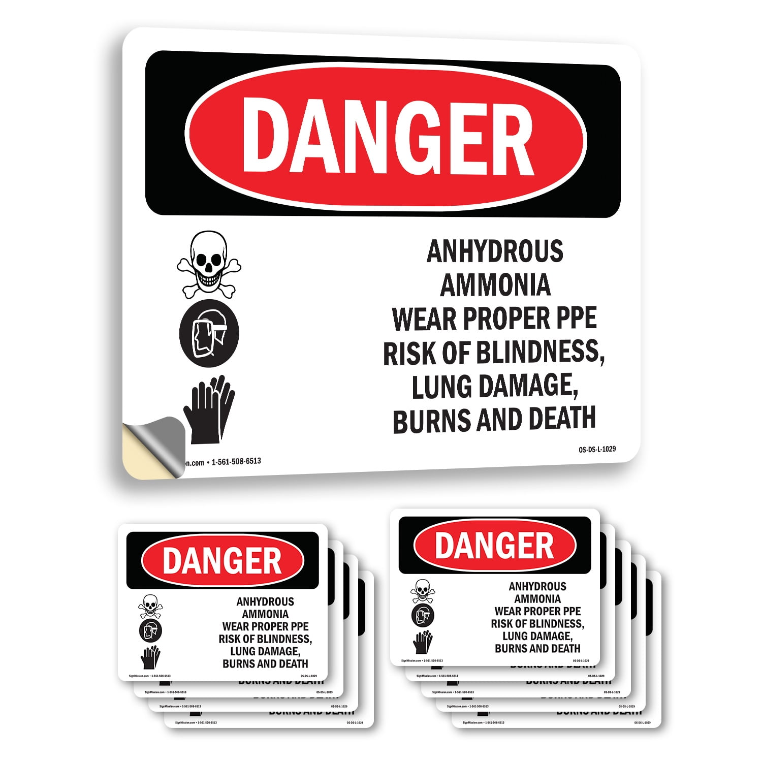Anhydrous Ammonia Wear Proper PPE OSHA Danger Vinyl Decal Label 18 Inch ...