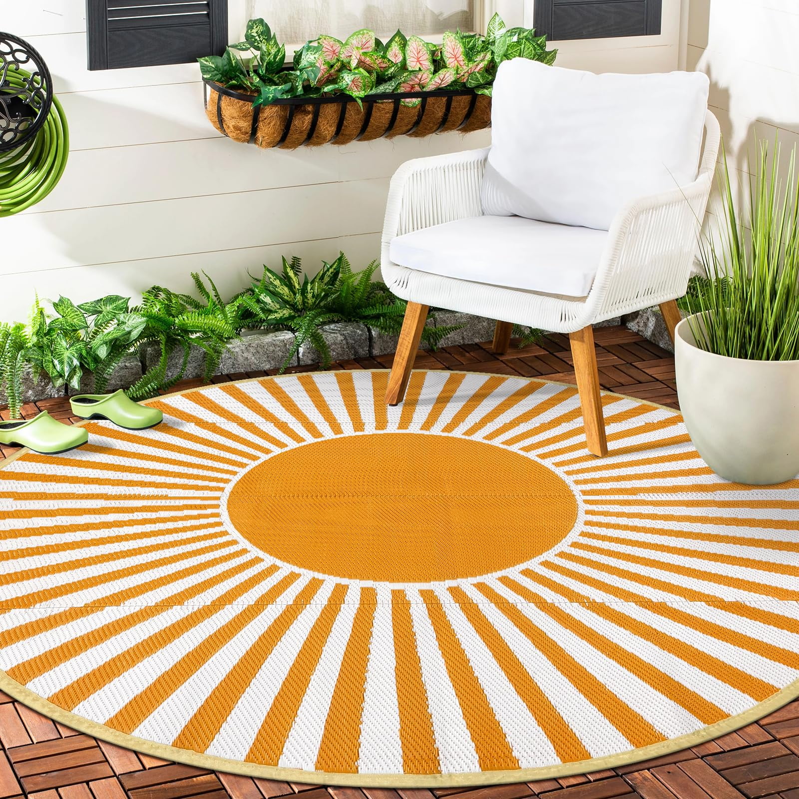 Anidaroel Round Outdoor Rugs 6ft for Patios Clearance, Reversible ...