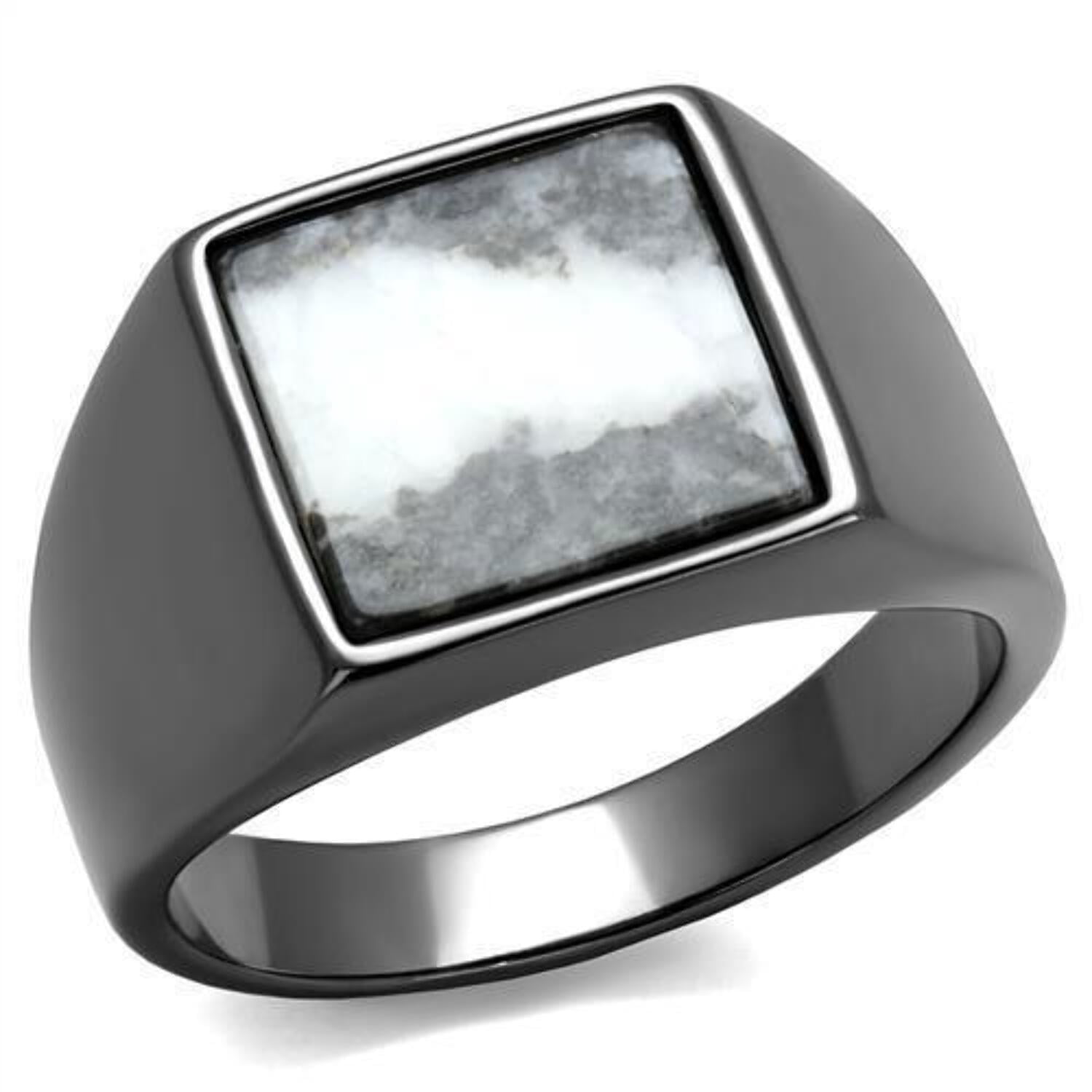 Anillo Color Negro Para Hombres de Acero Inoxidable con Jasper Zebra ...
