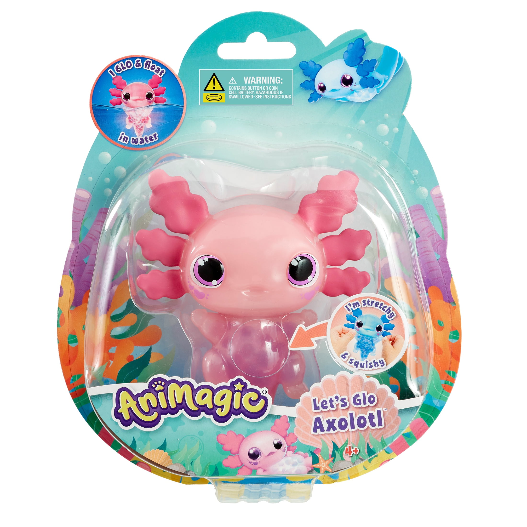 Animagic Let's Glo Axolotl Figure (Floats & Glow's in Water!, Pink ...