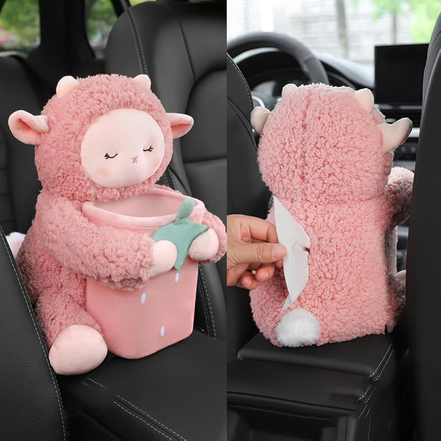 Animal 2 in 1 Car Tissue Box and Trash Can, Car Armrest Tissue Case ...