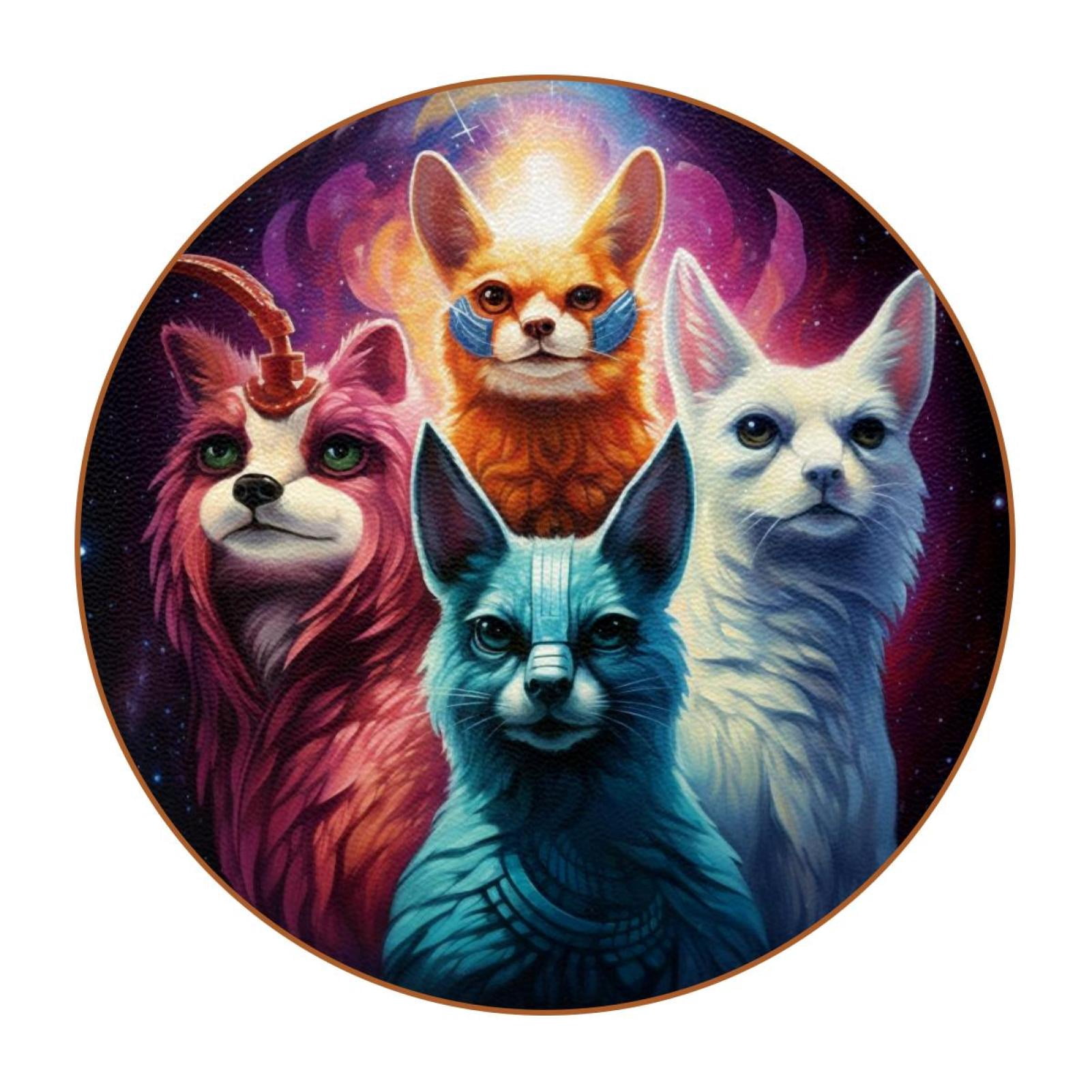 Animal 6PCS Round Coasters, Microfiber Leather Cup Coasters Set of 6 ...